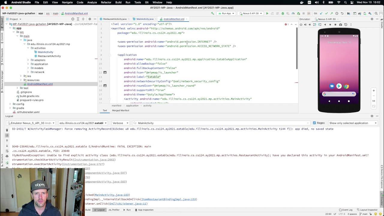 CS 124 Java: Launching the Restaurant Activity - YouTube