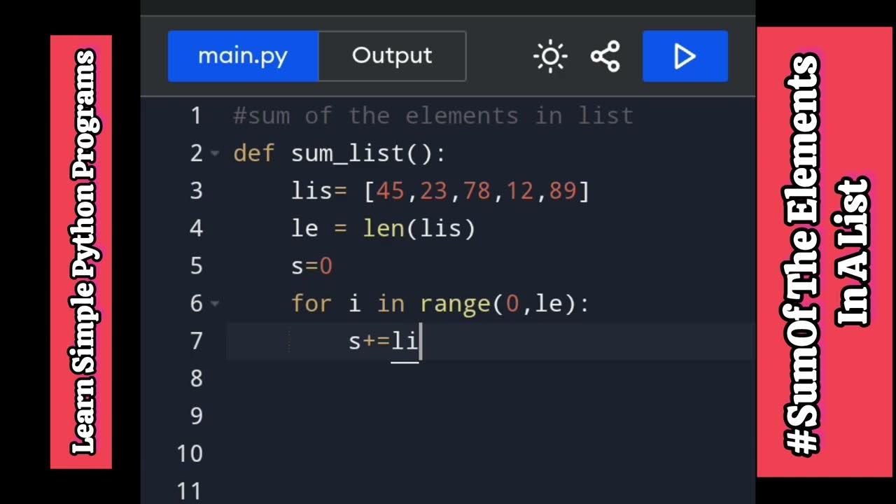 Sum Of The Elements In A List - Learn Simple Python Programs @computerteacherinfo - YouTube