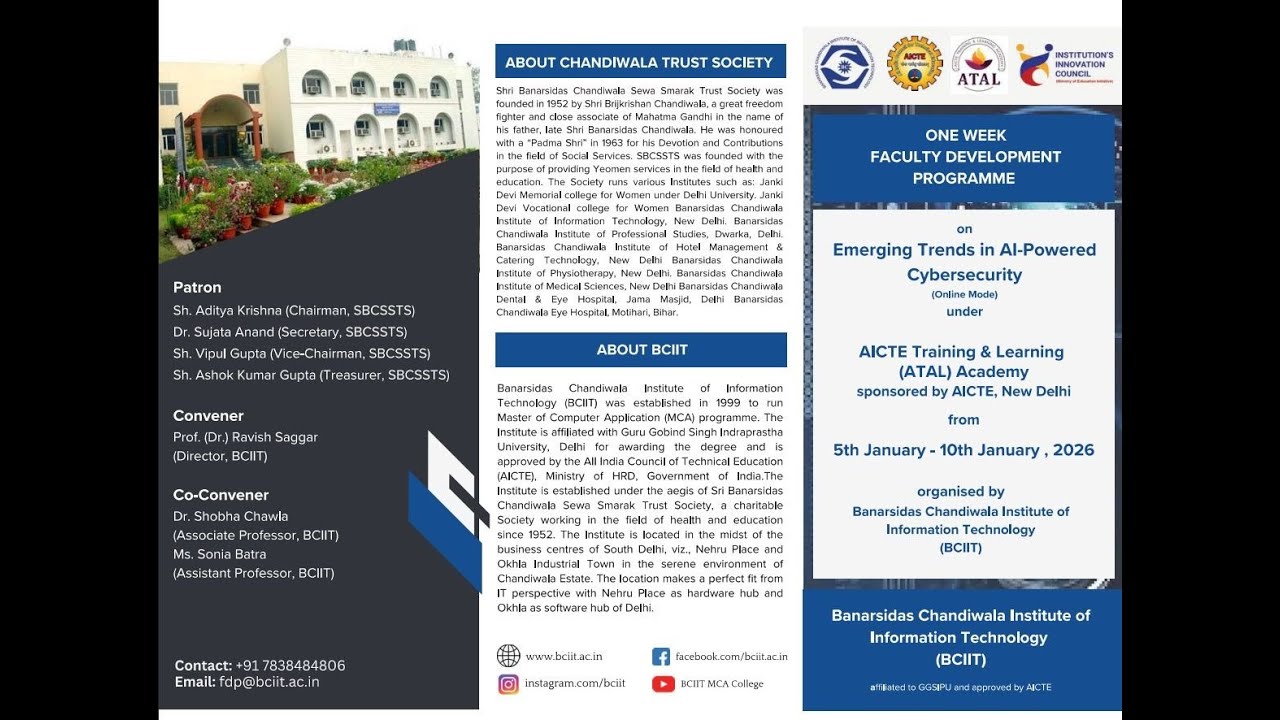 One Week FDP on "Emerging Trends in AI Powered Cybersecurity" at BCIIT ...