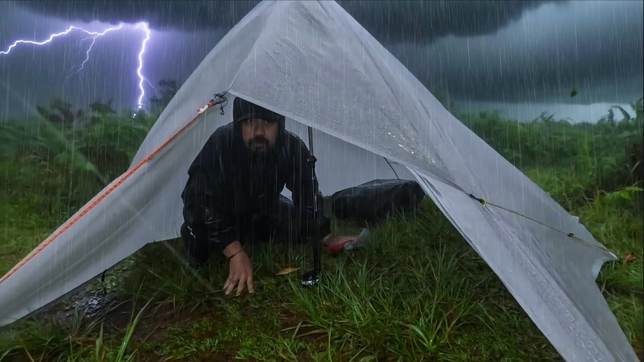 TRAPPED IN A DOWNPOUR‼ ⛈ SOLO CAMPING IN HEAVY RAIN AND THUNDERSTORMS ...