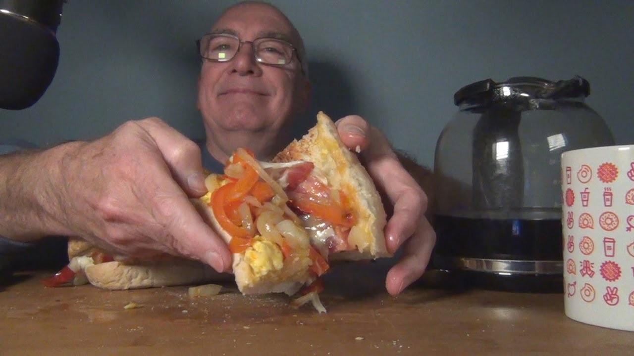 ASMR Eating a Homemade Pepper and Egg Breakfast Sandwich - YouTube
