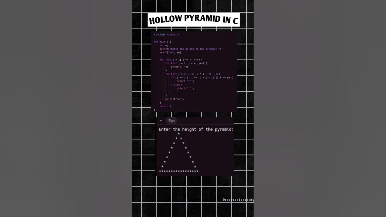 C Program To Create A Hollow Pyramid 😎 Shorts Coding Coderealacademy Youtube 8480