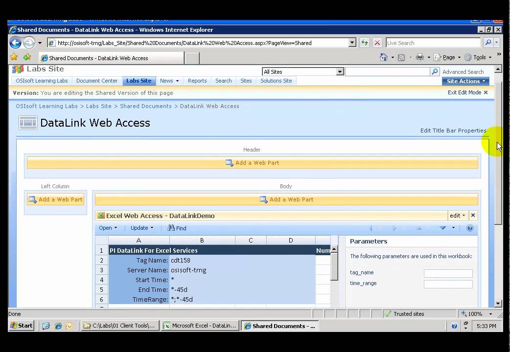OSIsoft: Integrate PI DataLink with PI WebParts. v2010 - YouTube