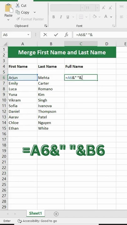 Merge Names in Excel Shorts #excel #spreadsheets #exceltutorial #exceltricks#excelformula - YouTube