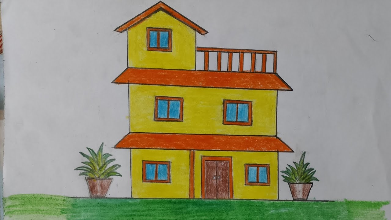 Beautiful Building House 🏡 Pencil and color pencil drawing || Very easy ...