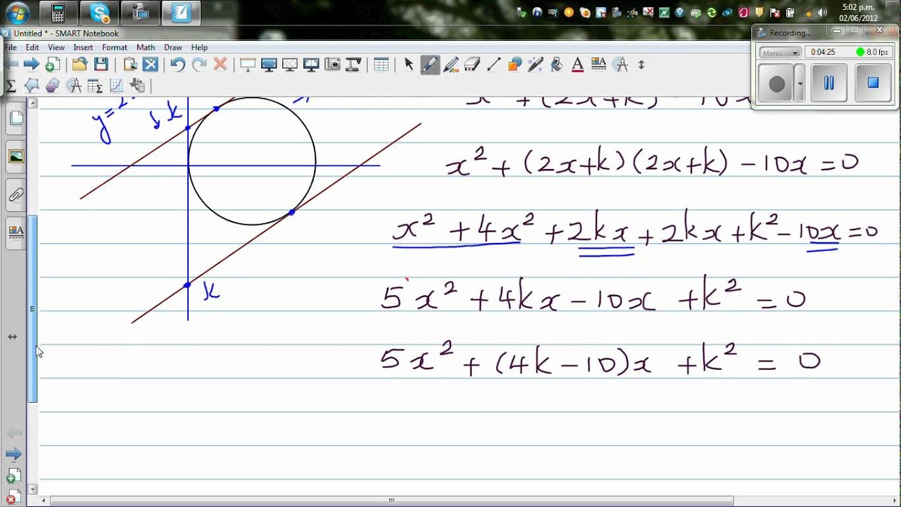 Finding The Value Of K If A Line Y 2x k Is A Tangent To A Circle X 2
