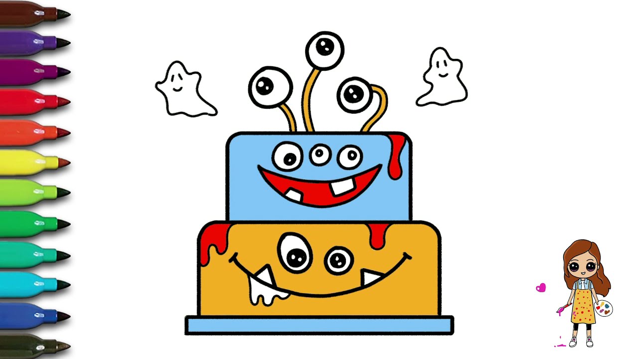 How to Draw Simple Cute Monster Cake Easy - YouTube