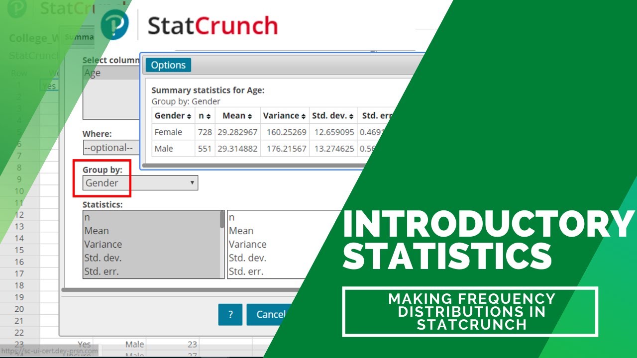 Making a Frequency Distribution with StatCrunch - YouTube