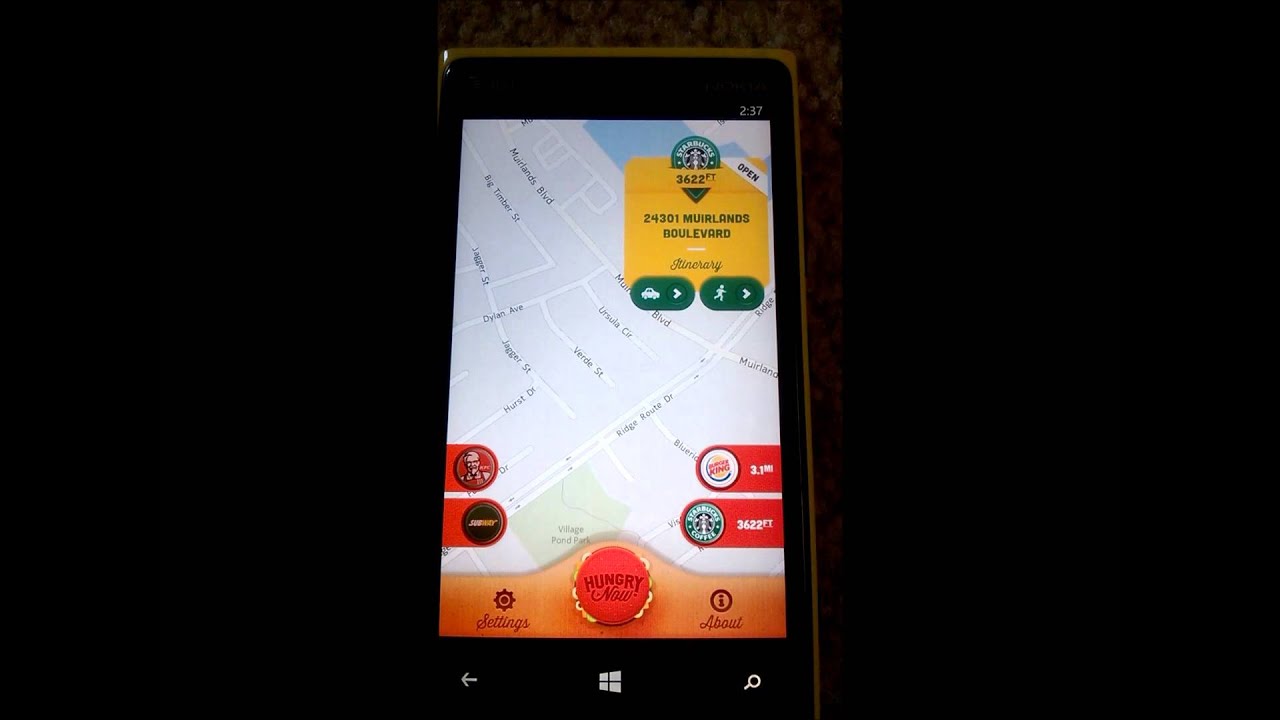 Hungry Now Fast Food Locator App on Nokia Lumia 920 Windows Phone 8 ...
