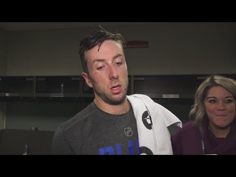 Jake Allen talks after making 20 saves in Blues OT win against ...