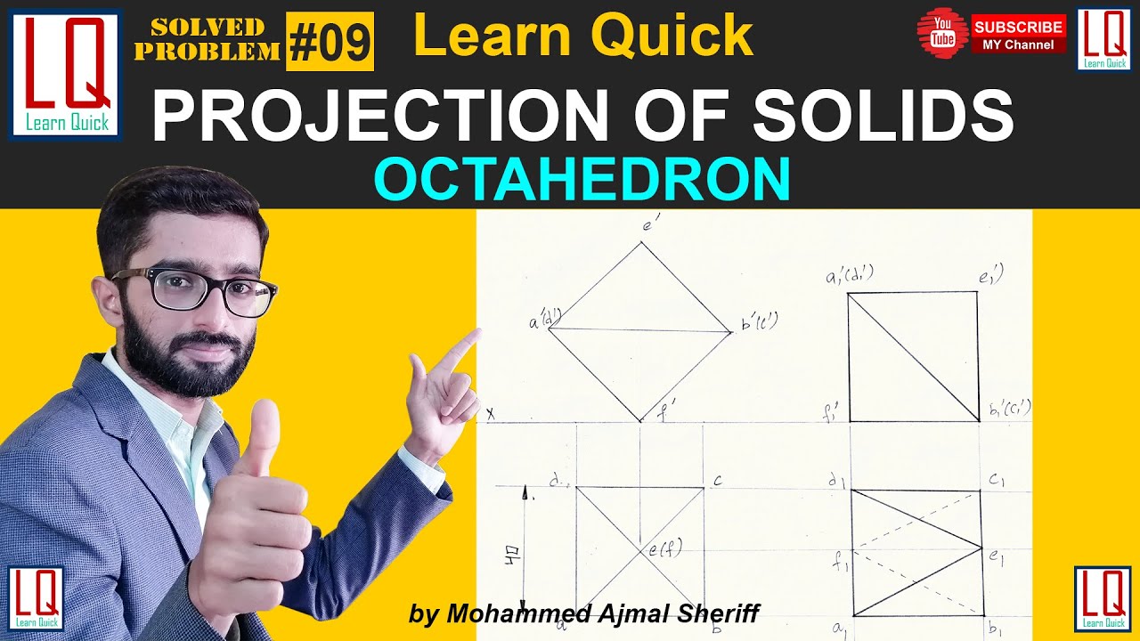 Projection of Solids | Octahedron resting on its triangular face ...