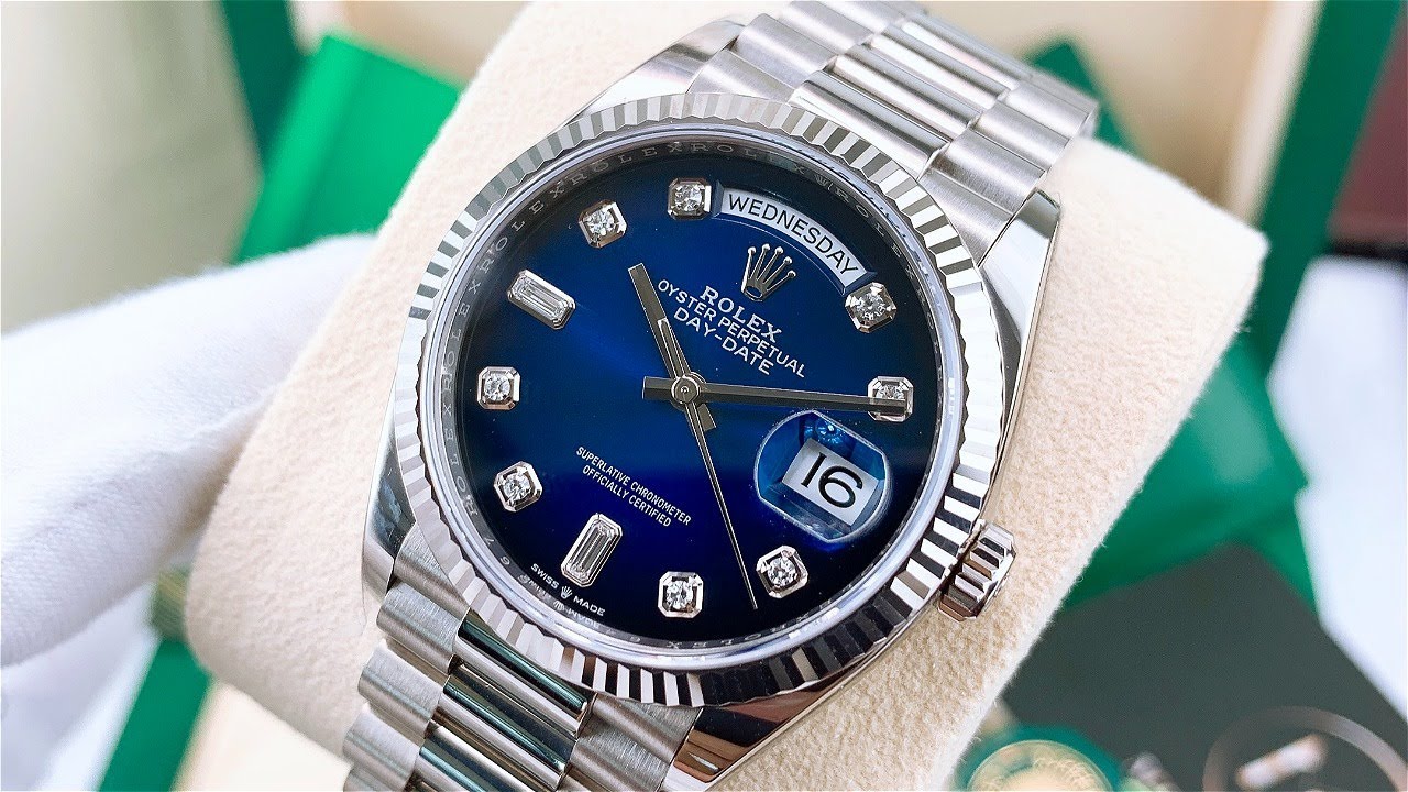 (Xanh Ma Mị) Rolex Day-Date 36mm Ref: 128239-0023, Vàng Trắng Mặt Xanh ...