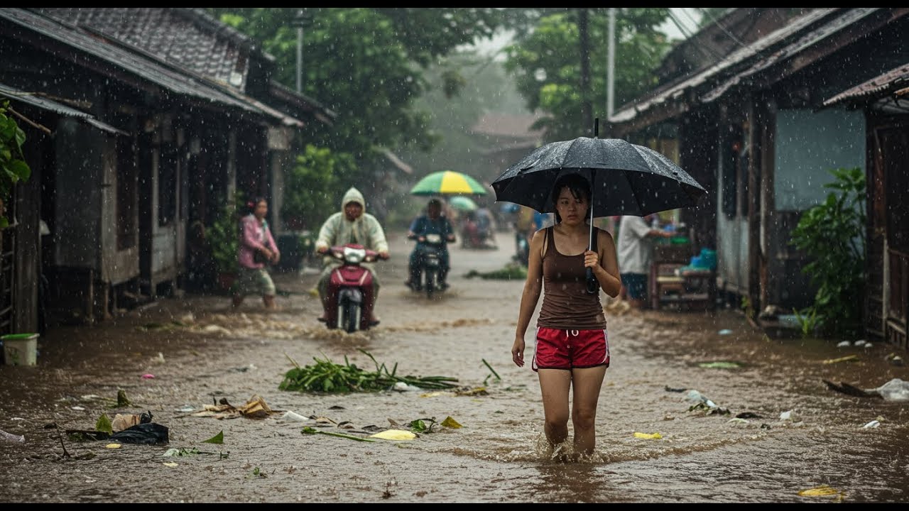 Walking in the Biggest Rainstorm | Wind & Thunder in Asian Countryside ...