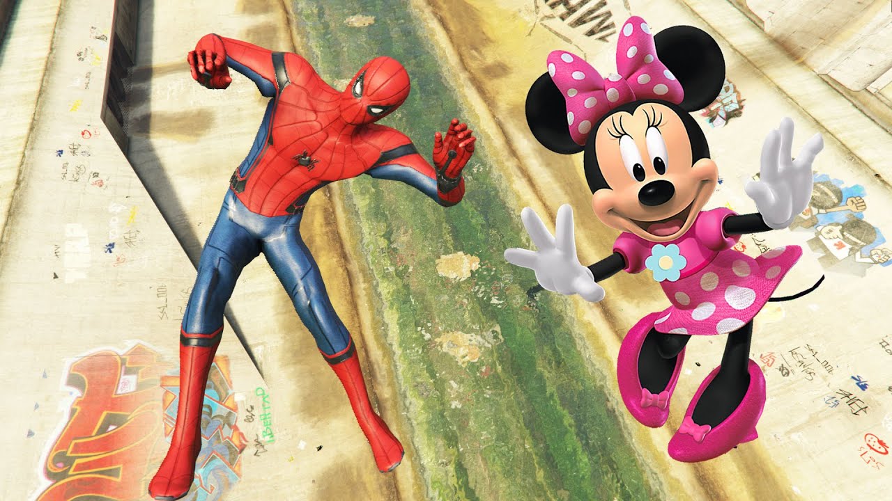 GTA 5 Water Ragdolls Mickey Mouse vs Minnie Mouse vs Spiderman Jumps ...