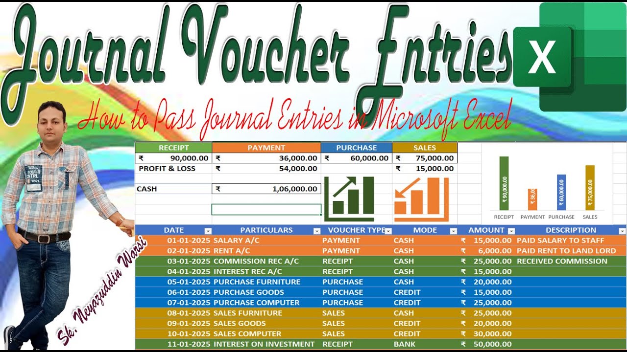 JOURNAL VOUCHER ENTRIES IN MICROSOFT EXCEL @nayabeduworld3638 - YouTube