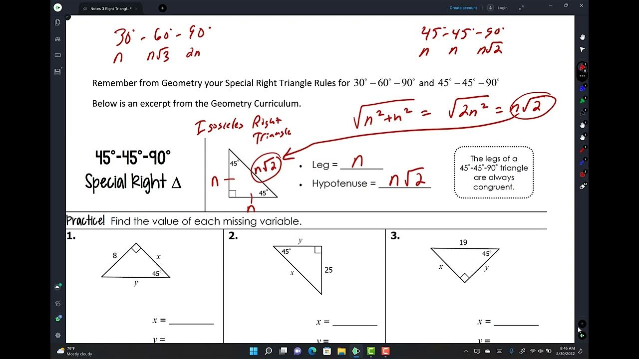 Notes 3 (Intro to Trig Ratios and 30-60-90 & 45-45-90 Triangles - YouTube