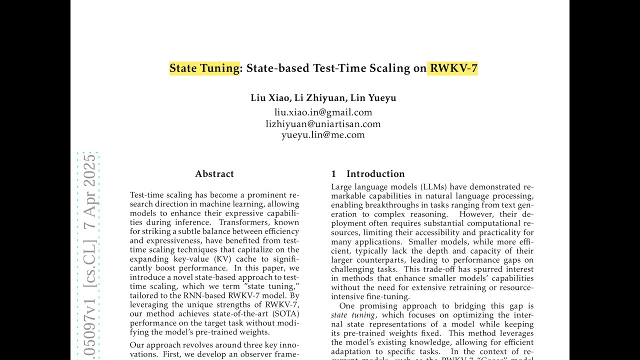 State Tuning: State-based Test-Time Scaling on RWKV-7 - YouTube