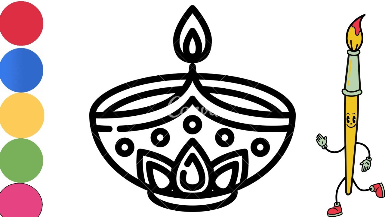 How to draw Diyas | How to color Diya | Diya tutorial | Kids tutorial ...