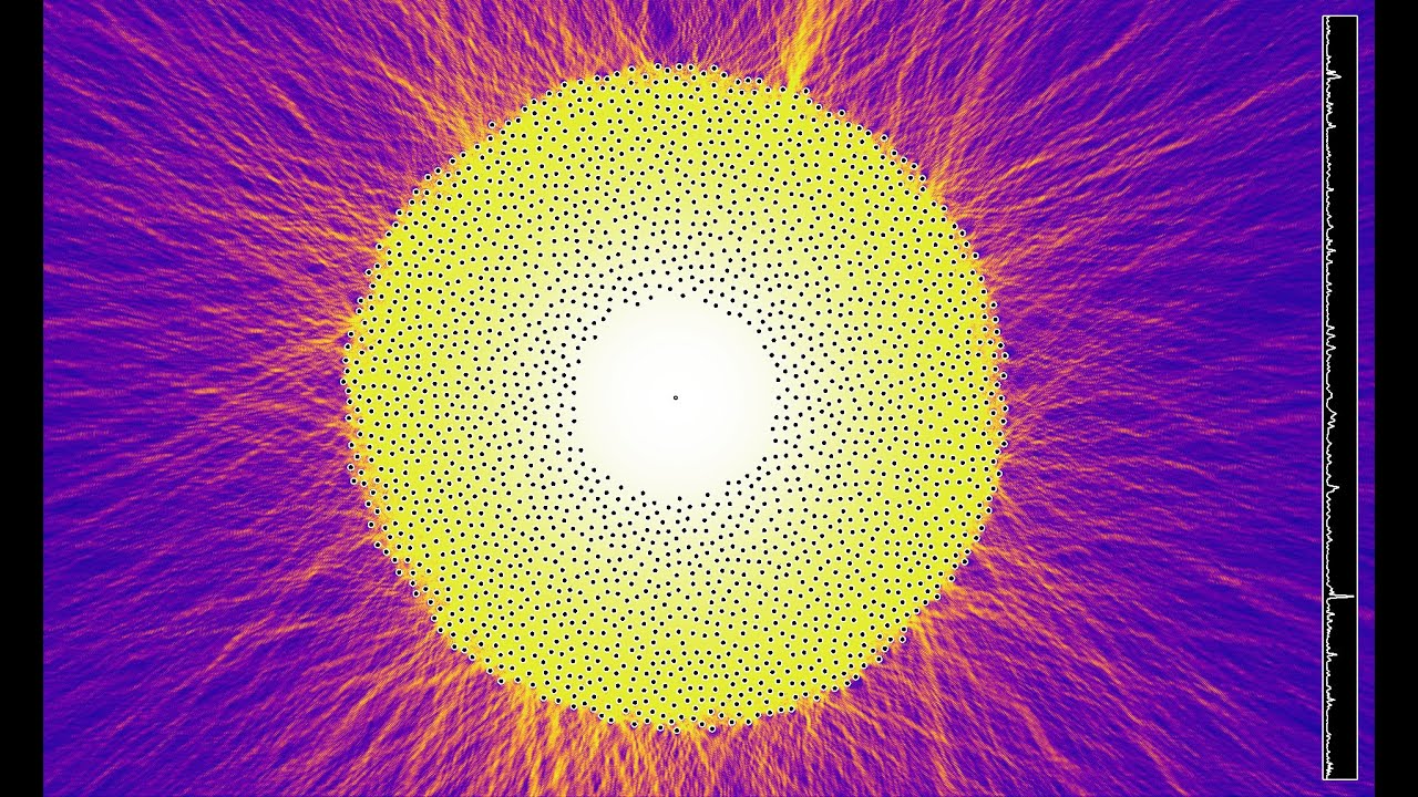 Waves escaping a ring of obstacles: Poisson disc grid - YouTube