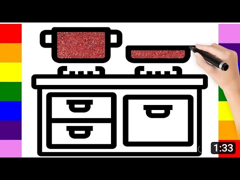 How to draw gas stove for children|Draw gas stove, cooker and pan step ...