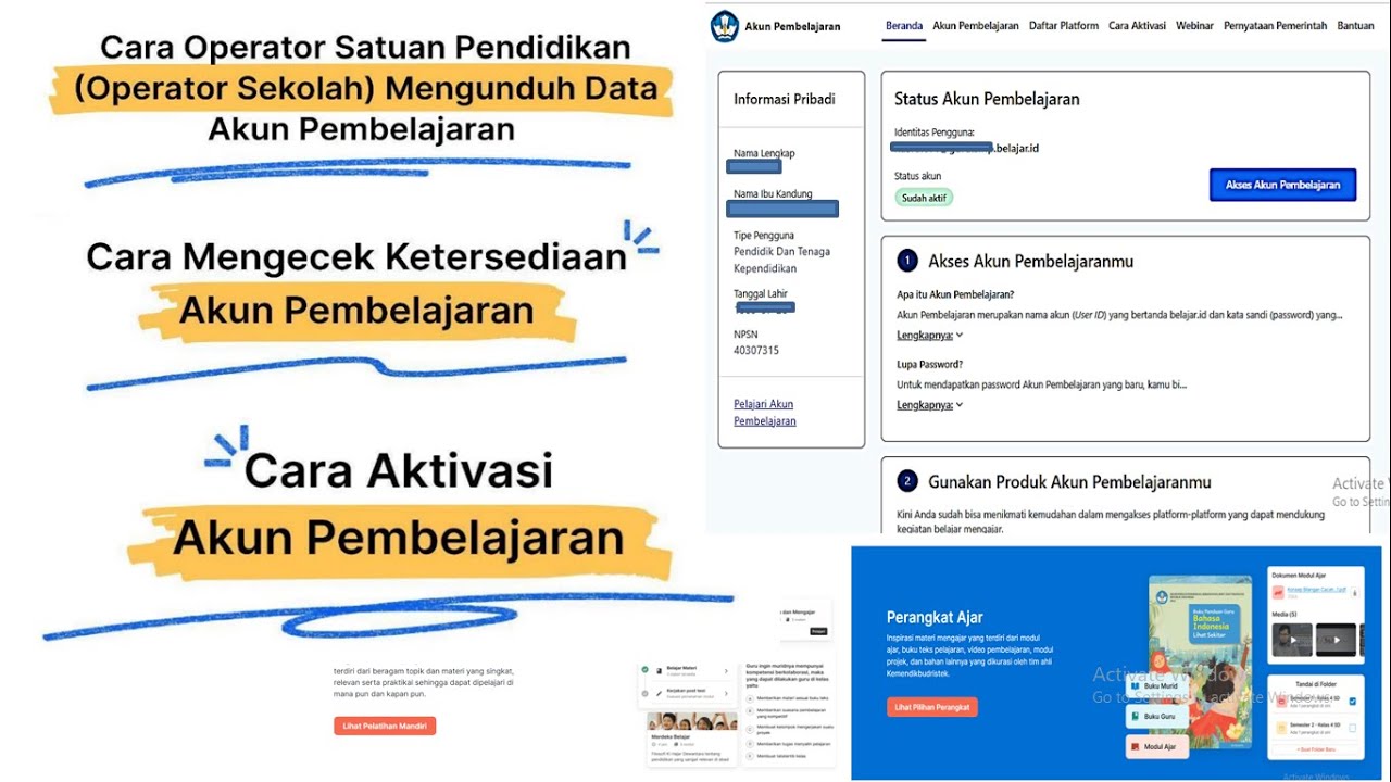 Tata cara cek dan aktivasi akun pembelajaran, belajar id - YouTube