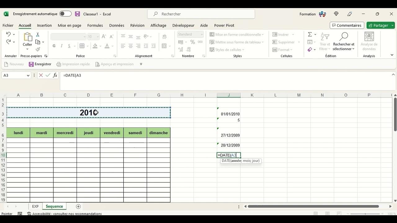 EXCEL :Créez facilement un calendrier dynamique avec la fonction séquence - YouTube