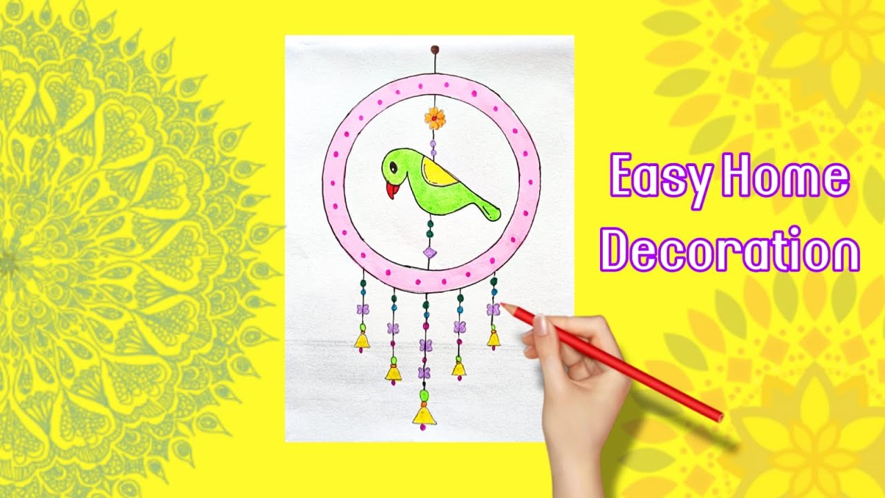 Wall Hanging Design| Easy & Simple Drawing of Parrot Wall hanging ...