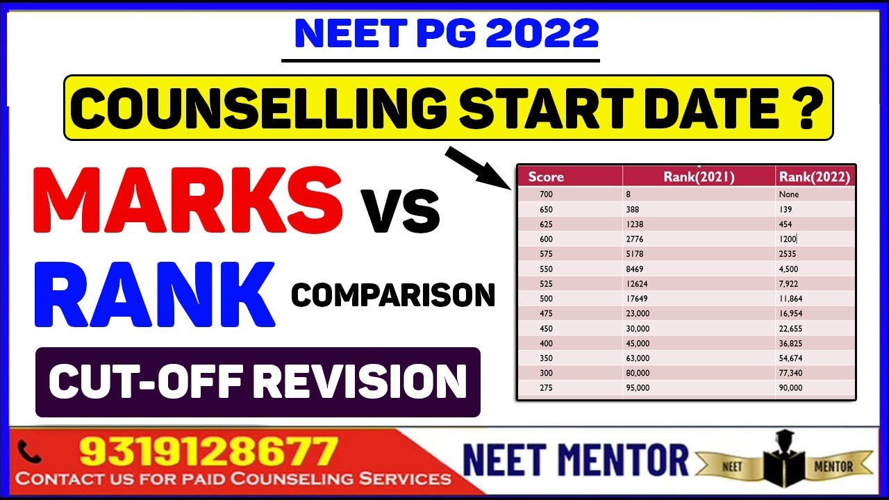 NEET PG 2022🔥 Rank vs Mark 🔥 Expected Counseling Date🔥 Cut Off Revision ...