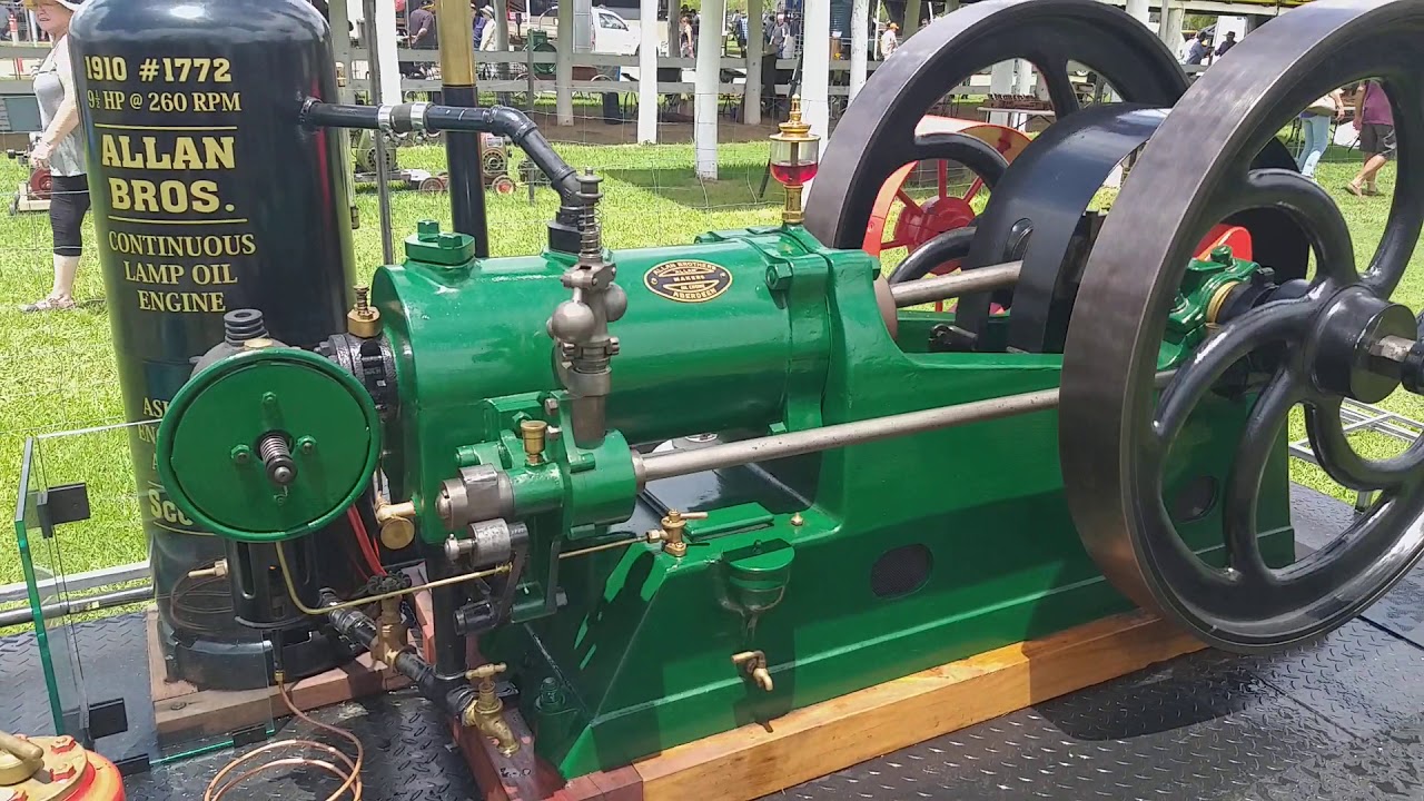 1910 9.5hp Allan Brothers oil engine at Allora rally 2020 - YouTube