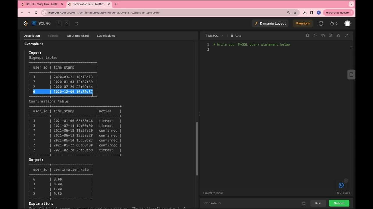 Leetcode Sql 50 1934 Confirmation Rate Solution Youtube