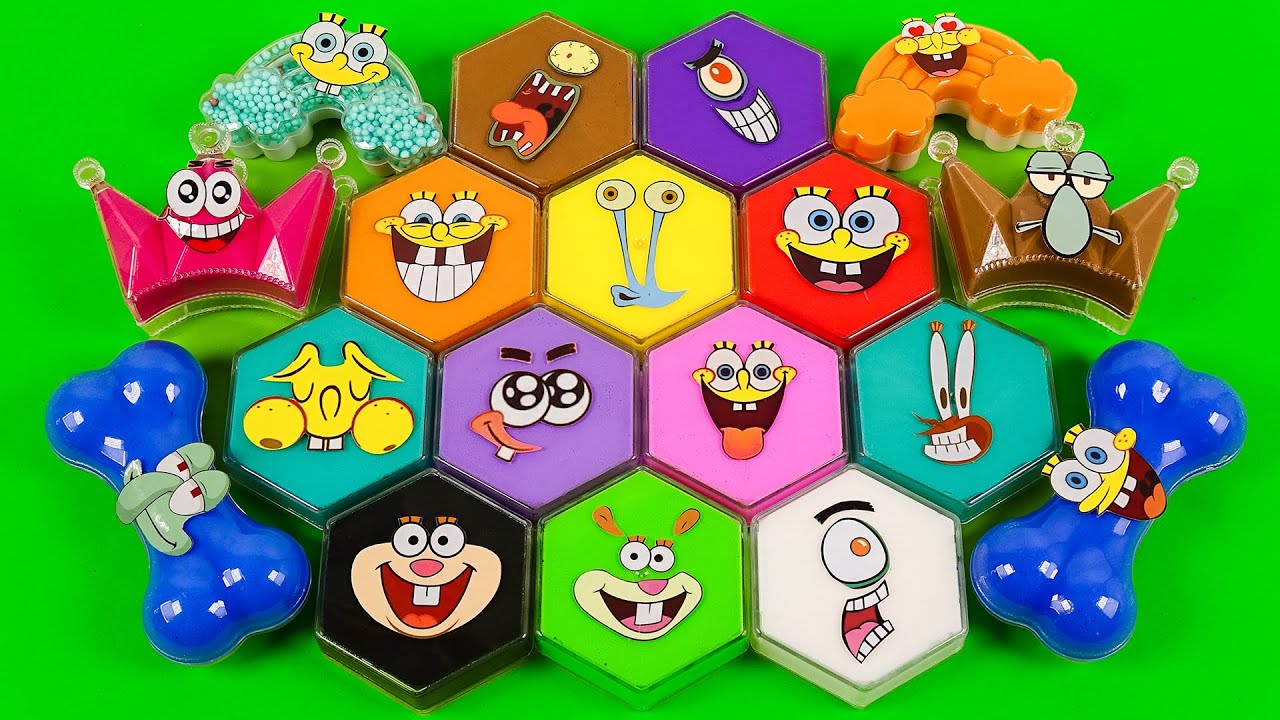 Looking Spongebob Squarepants Slime With Clay Hexagon & Crown Coloring ...