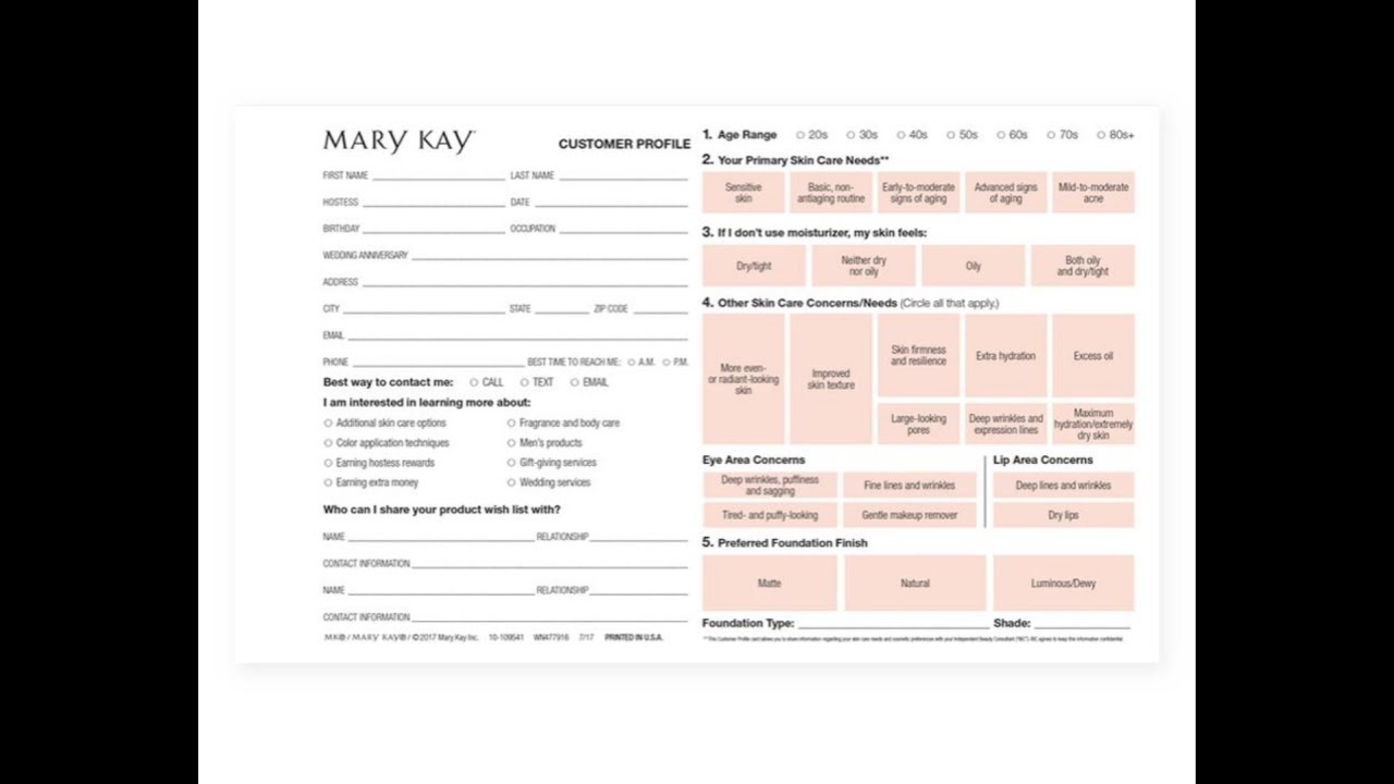 Mary Kay Customer Profile Card & Receipts - YouTube