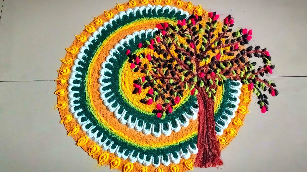 Van Mahotsav Rangoli | Beautiful Tree Rangoli Design | Save Nature ...