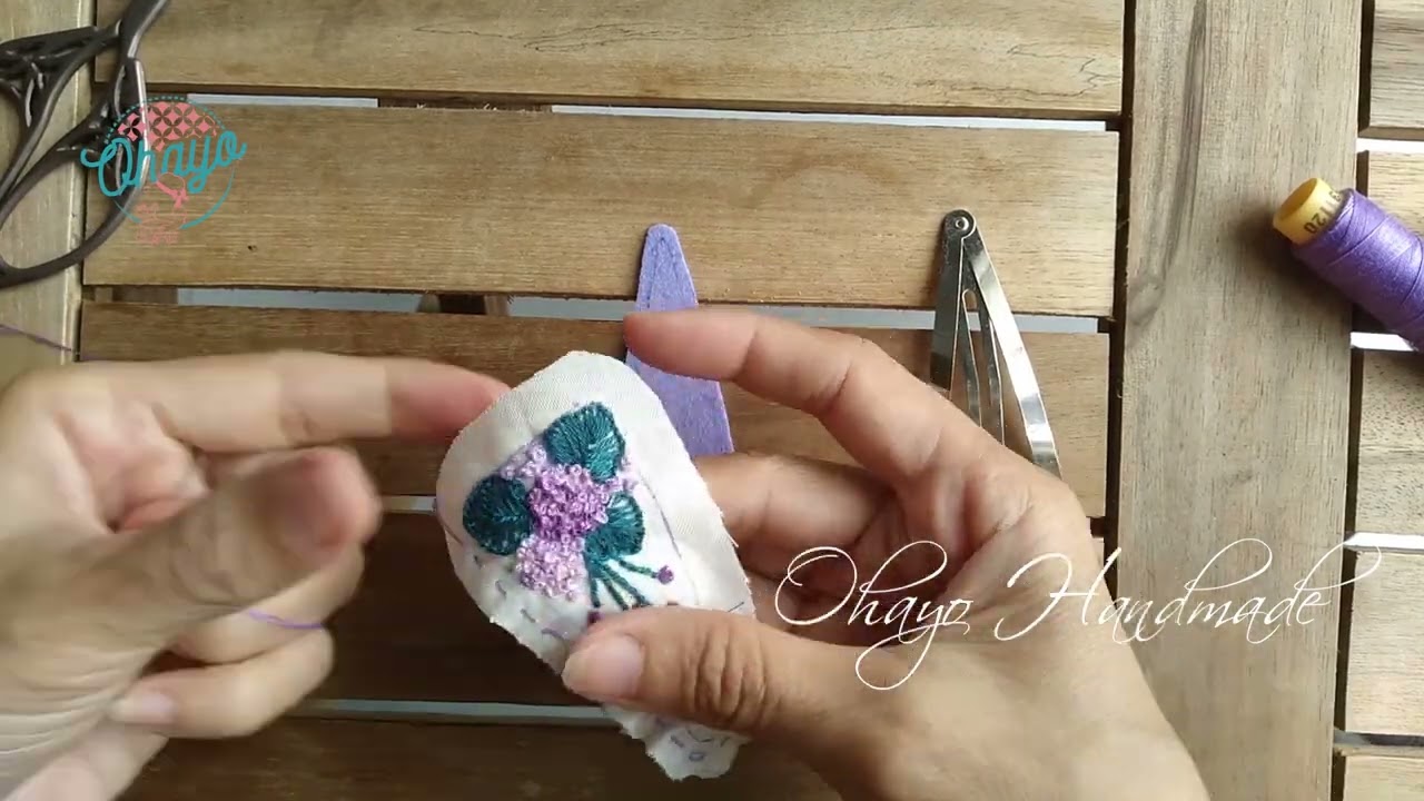 How to make embroidery hair clips│Hydrangea flower embroidery │DIY ...