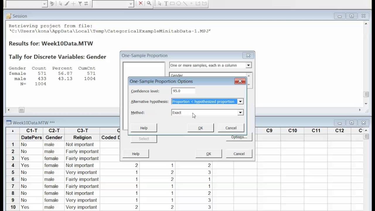 One Proportion Minitab Example - YouTube