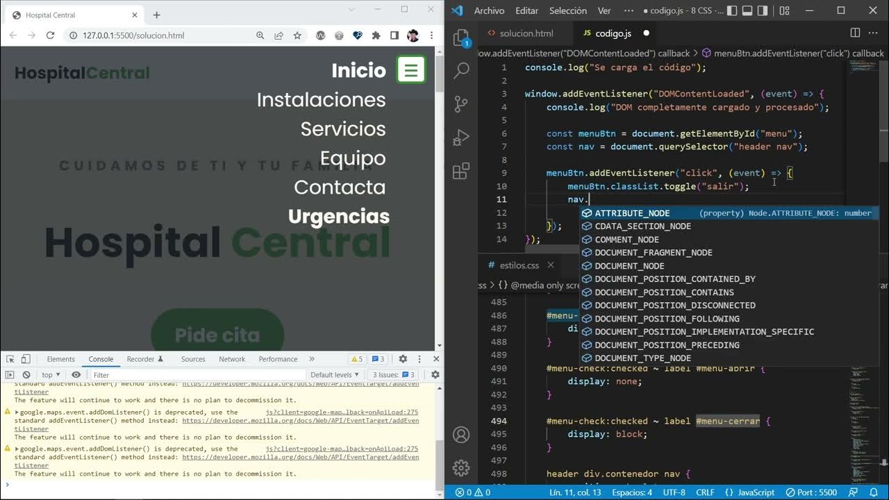 Ejercicio del curso: Paso 8 - CSS (menú hamburguesa con JS) - YouTube