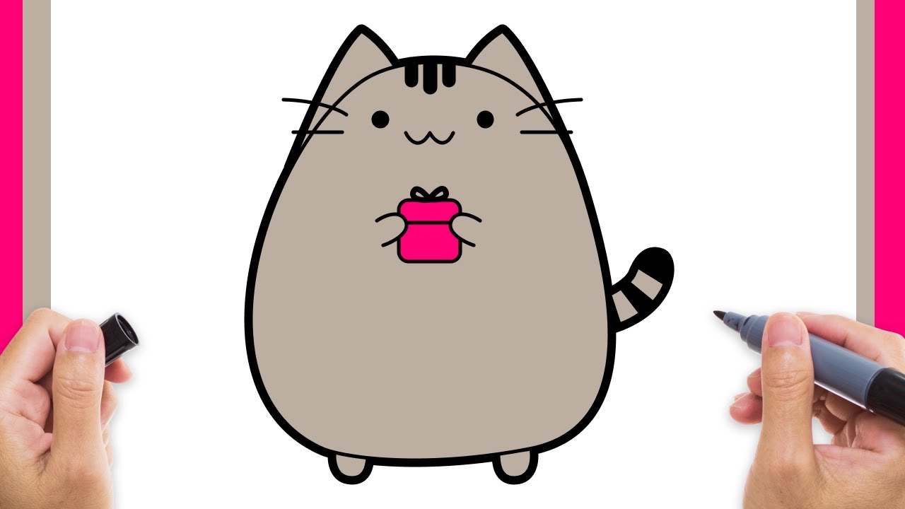 How to draw PUSHEEN THE CAT with a gift | Step by step Easy Tutorial ...