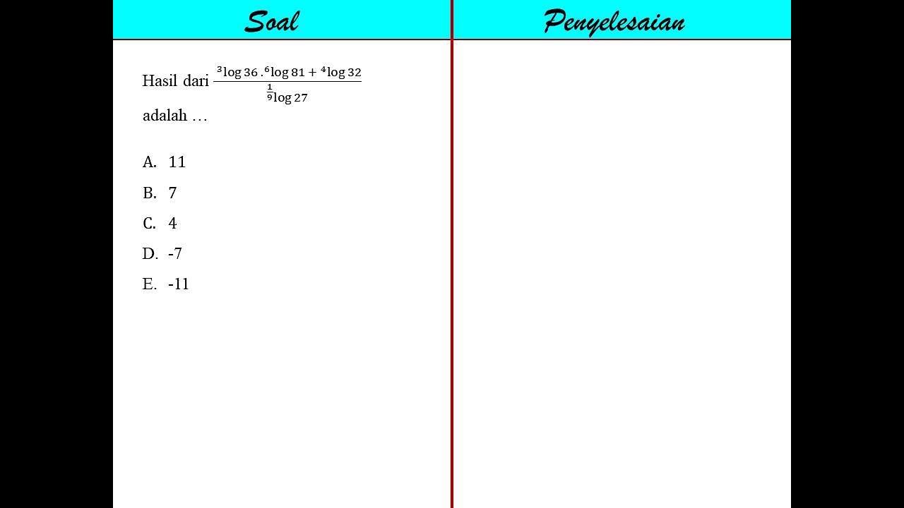 Hasil Dari 3 log 36 6 log 81 4 log 32 1 9 log