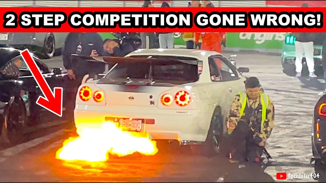 CRAZIEST 2 Step Competition Gone Wrong! R34 GTR Caught On Fire vs R35 ...