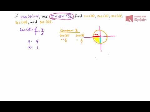 MATH 142 - Section 5.4 - Evaluating Trig Functions Given a Quadrant and Tangent - YouTube