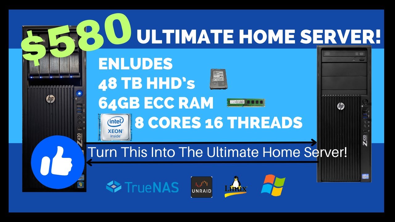 $580 Ultimate Home Server Includes!! 48tb HHD, 64 Ram, 8-Cores 16-Threads! - YouTube