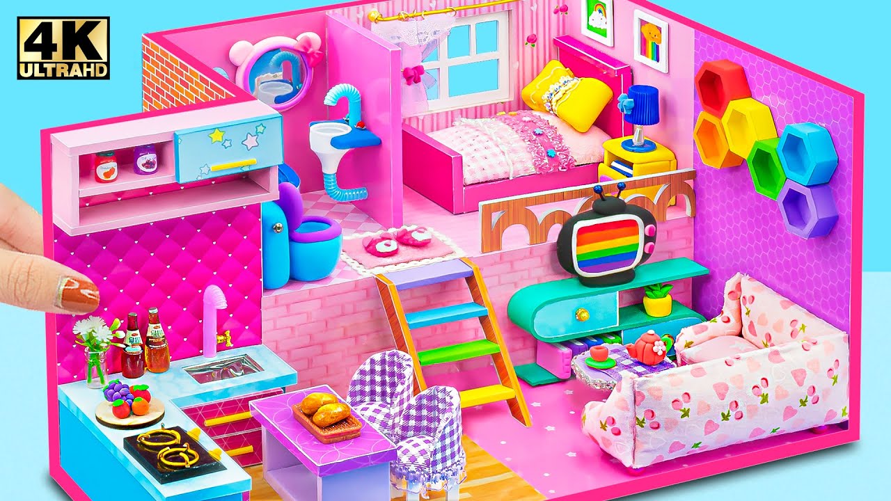 (EASY) Build Simple Pink Craft House From Cardboard and Clay For a ...