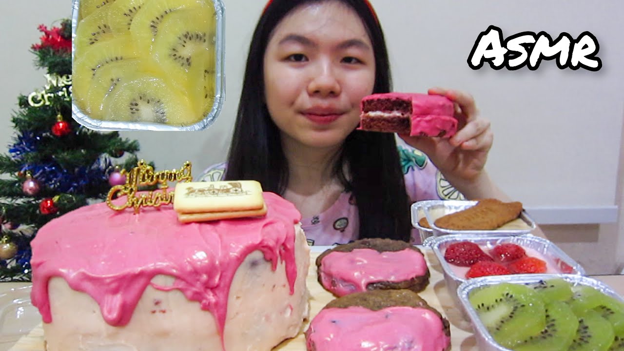 ASMR🍰 RED VELVET CAKE, 🍪 COOKIES AND PUDDINGS(🍓STRAWBERRY, 🥝KIWI, LOTUS ...
