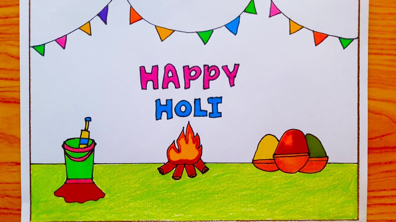 Holi Special Drawing Easy steps || Holi Festival Poster Drawing Easy ...