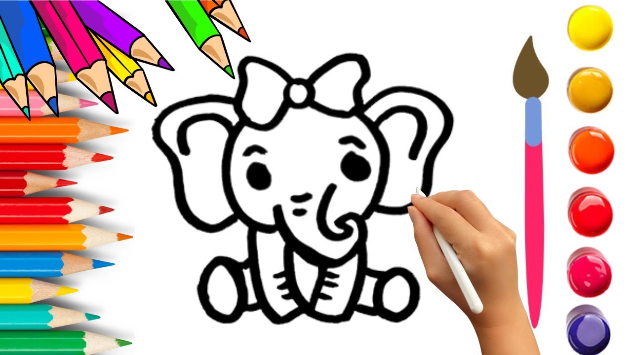 How To Draw cute elephant Drawing, Painting & Coloring For Kids and ...