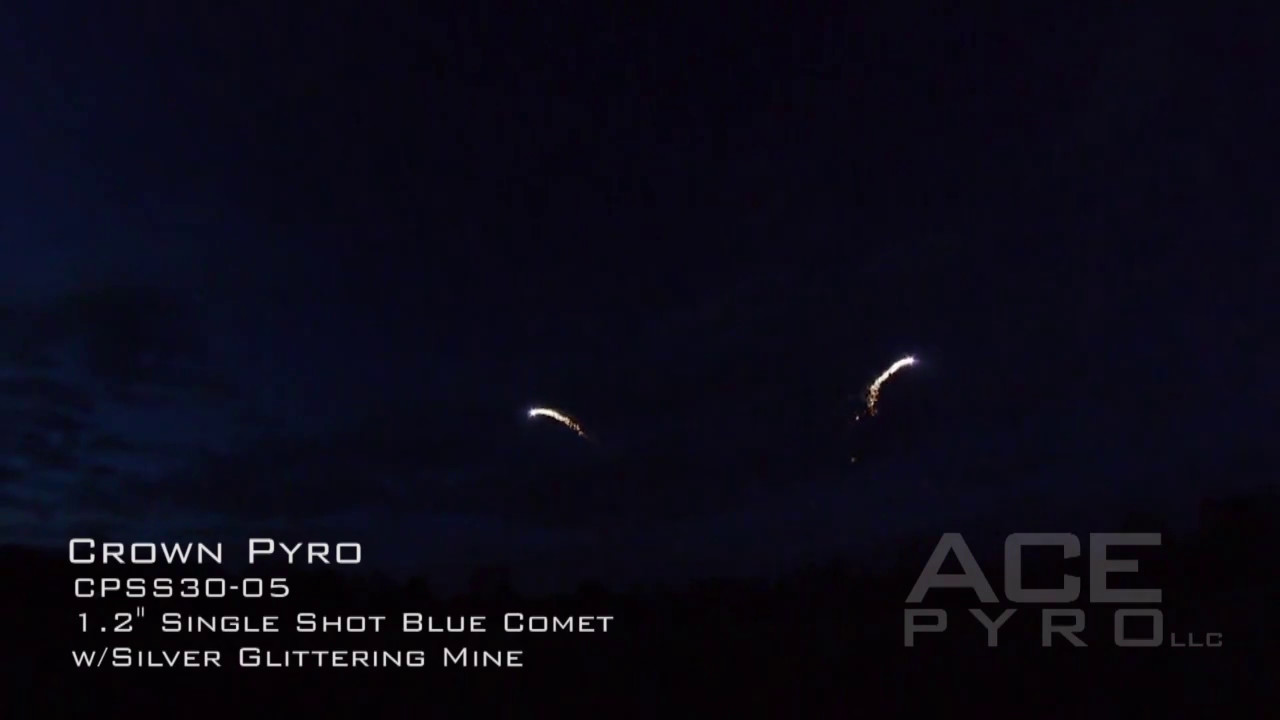 CPSS30-05 Crown Pyro 1.2" Single Shot Blue Comet w/Silver Glittering ...