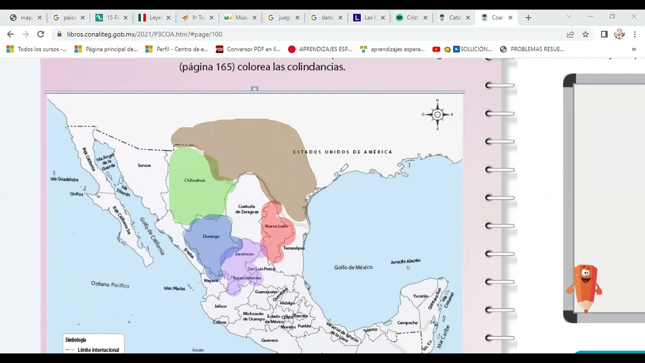 Coahuila, Colindancias, pág 100 del libro de tercer grado - YouTube