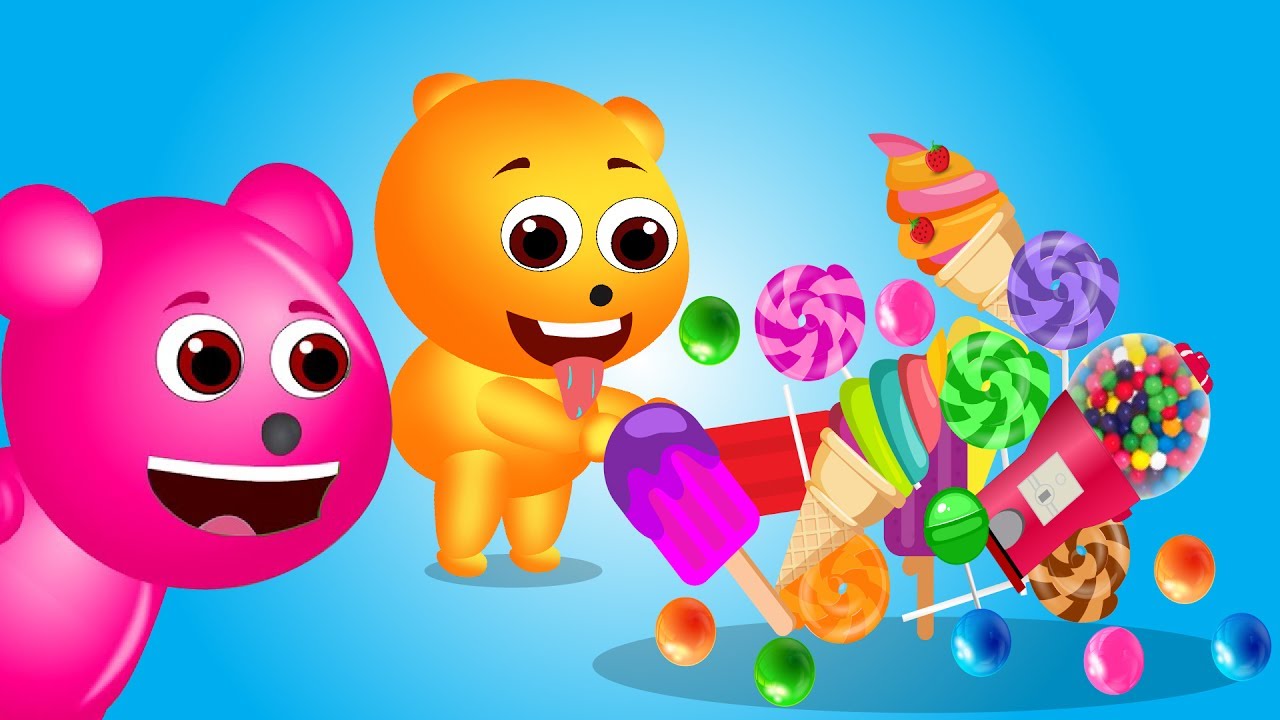 Mega Gummy Bear learn color lost lots of ice cream in cave Daddy finger ...