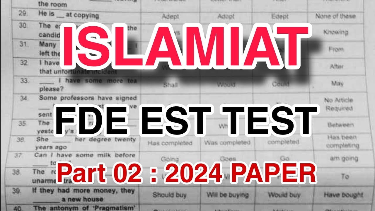 Today FDE EST Test paper part 02 | Islamiat | Islamic study 29-09-2024 ...