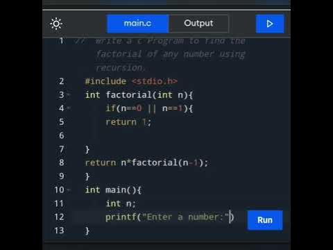 How to write a c Program to find the factorial of any number using recursion. - YouTube